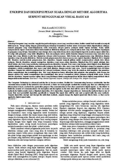 Doc Enkripsi Dan Dekripsi Pesan Suara Dengan Metode Algoritma Serpent Menggunakan Visual Basic 6 0