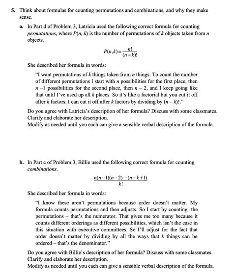 Solved 5 Think About Formulas For Counting Permutations And