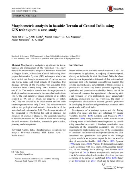 Pdf Morphometric Analysis In Basaltic Terrain Of Central India Using