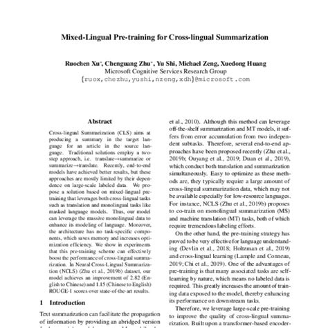 Mixed Lingual Pre Training For Cross Lingual Summarization Acl Anthology