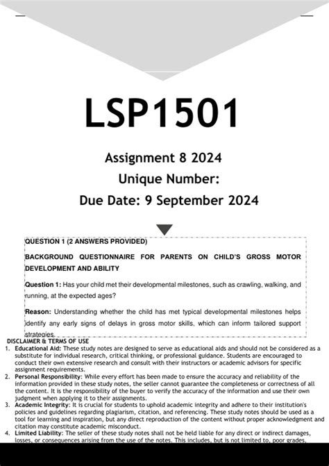LSP1501 Assignment 8 ANSWERS 2024 DISTINCTION GUARANTEED Life Skills LSP1501 Stuvia SA