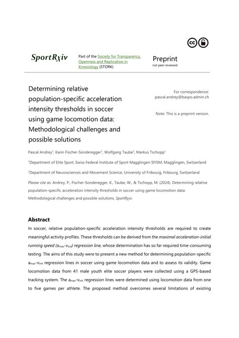 Pdf Determining Relative Population Specific Acceleration Intensity Thresholds In Soccer Using