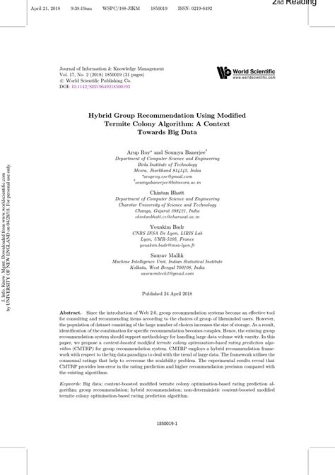 Pdf Hybrid Group Recommendation Using Modified Termite Colony