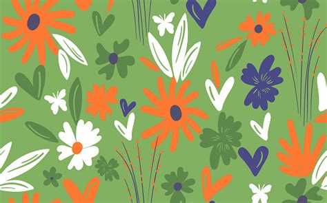 전통적인 민속 예술 장식을 기반으로 매끄러운 꽃 무늬 컬러 배경에 화려한 꽃 스칸디나비아 스타일 스웨덴 북유럽 스타일 벡터 그림입니다 심플한 미니멀패턴 0명에 대한 스톡