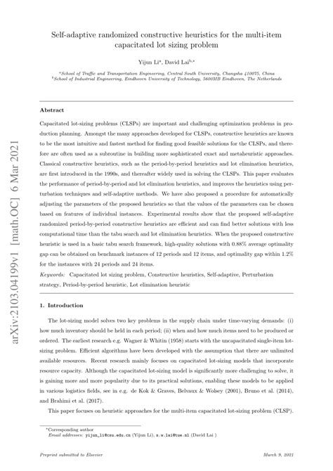 Pdf Self Adaptive Randomized Constructive Heuristics For The Multi Item Capacitated Lot Sizing