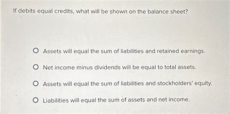 Solved If Debits Equal Credits What Will Be Shown On The