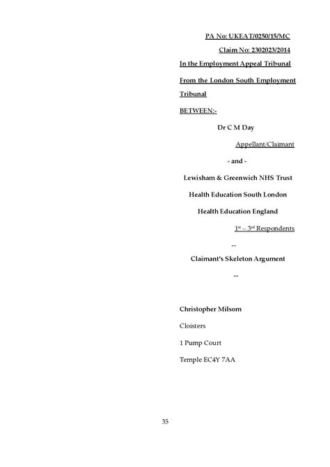 Skeleton Argument For EAT Full Hearing On February