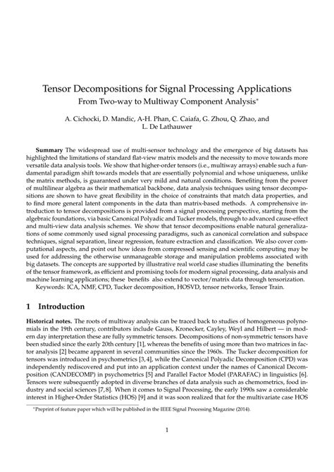 Pdf Tensor Decompositions For Signal Processing Applications From Two