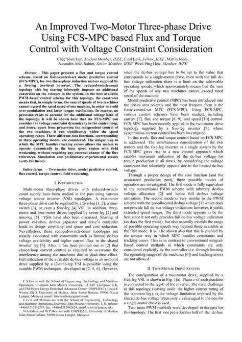 PDF An Improved Two Motor Three Phase Drive Using FCS MPC Based Flux And Torque Control With
