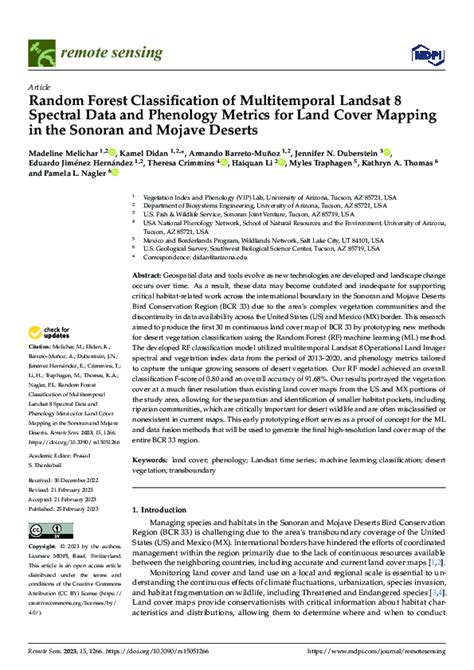 Pdf Random Forest Classification Of Multitemporal Landsat 8 Spectral Data And Phenology