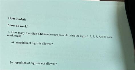 Solved Open Ended Show All Work 1 How Many Four Digit Odd