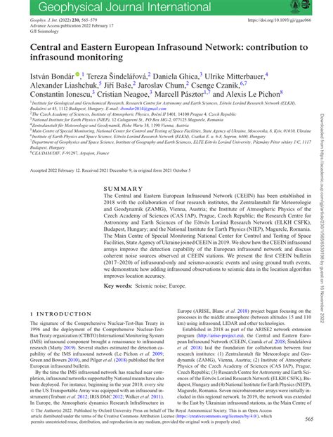 Pdf Central And Eastern European Infrasound Network Contribution To