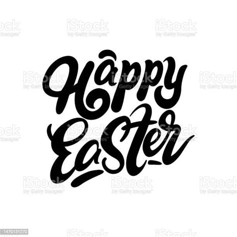 검은색 비문 인쇄 및 휴일 디자인을 위한 흰색 배경에 레터링 스타일의 행복한 부활절 벡터 그림입니다 개념에 대한 스톡 벡터 아트 및 기타 이미지 Istock