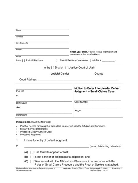 Fillable Online Motion To Enter Interpleader Default Judgmentsmall