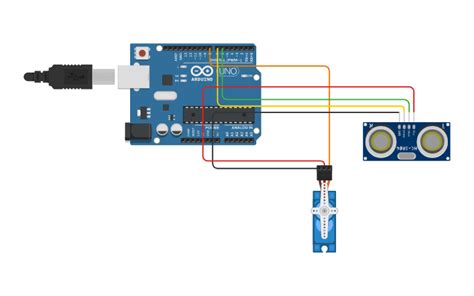 circuit design atividade 2 motor de passo e sensor ultrassônico tinkercad