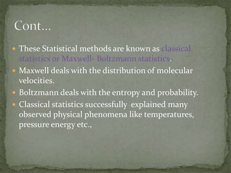 Classical Statistics And Quantum Statistics Ppt Chemistry Science