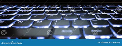 Gaming Laptop Computer Keyboard With Backlit Keys Low Angle Stock