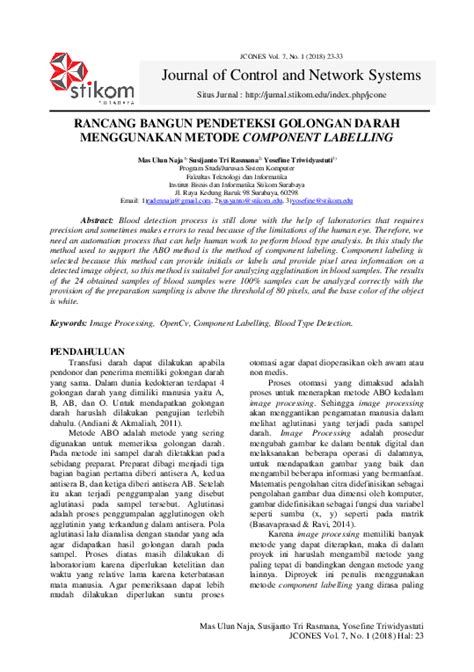 Pdf Rancang Bangun Pendeteksi Golongan Darah Menggunakan Metode Component Labelling