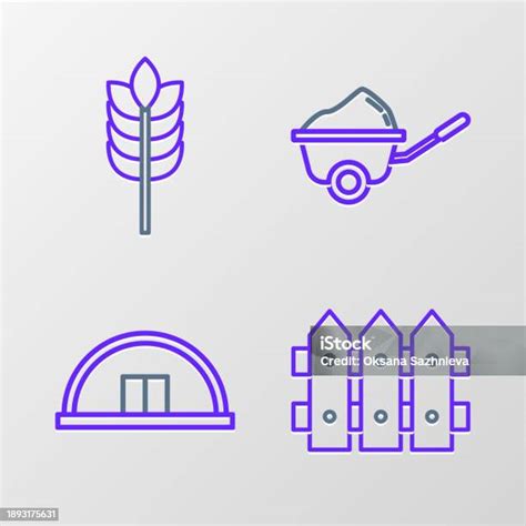세트 라인 정원 울타리 나무 격납고 수레 흙과 곡물 쌀 밀 옥수수 귀리 호밀 아이콘 벡터 건설 산업에 대한 스톡 벡터 아트 및 기타 이미지 Istock