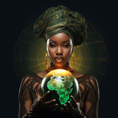 Premium Ai Image African Woman Wearing Luminous African Globe With