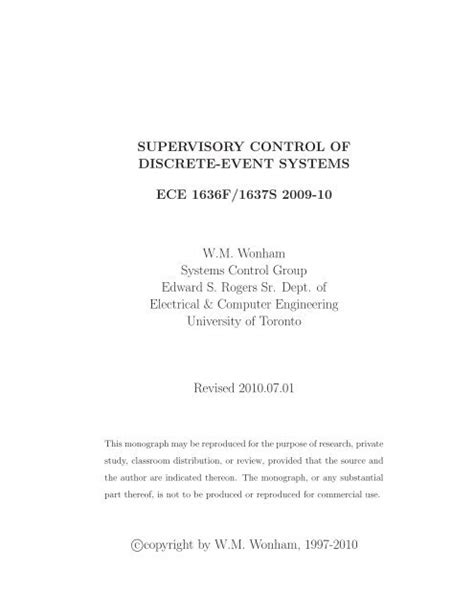 Supervisory Control Of Discrete Event Systems Systems Engineering