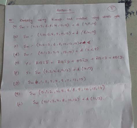 Q1 Simplify Using K Map And Realize Using Nand Gate A Σm 0 2 3 6