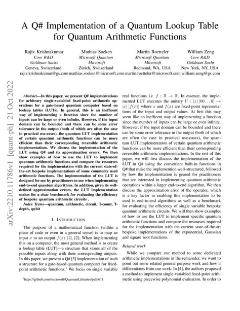 A Q Implementation Of A Quantum Lookup Table For Quantum Arithmetic Functions Deepai