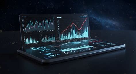 Analyzing Data On Foldable Screen With Graphical Interface Displays Charts Stock Illustration