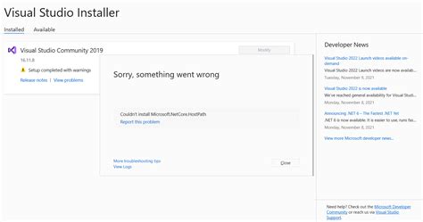 Visual Studio Could Not Install Corehostpath 2019