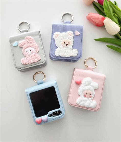 자체제작 Z플립6543 파스텔 마시멜로 베어and래빗 플립 폰케이스 에이블리