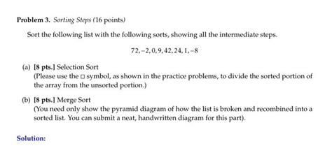 Solved Problem Sorting Steps Points Sort The Chegg