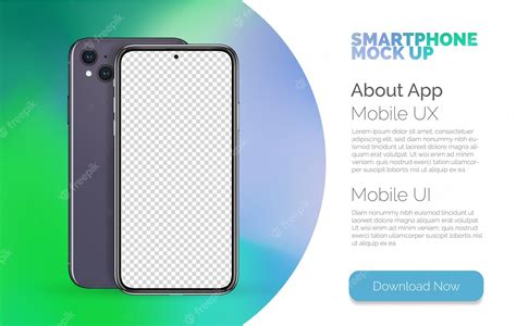 빈 투명 화면이 있는 흰색 개념에 격리된 스마트 폰 전면 및 후면 보기에서 높은 상세한 3d 벡터 스마트폰으로 앱 Ui 디자인을 보여줍니다 프리미엄 벡터