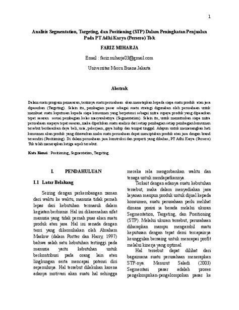 Doc Analisis Segmentation Positioning Dan Targeting Pt Adhi Karya Persero Tbk