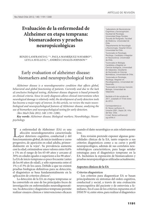 Pdf Early Evaluation Of Alzheimers Disease Biomarkers And Neuropsychological Tests