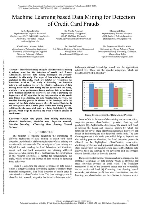 Pdf Machine Learning Based Data Mining For Detection Of Credit Card Frauds