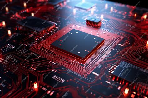 Premium Ai Image Technology Background Microchip On A Circuit Board With Red Data Rays Concept