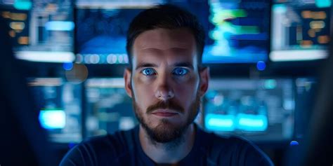 Man Develops Software By Coding And Programming Computer Systems With Dedication Concept