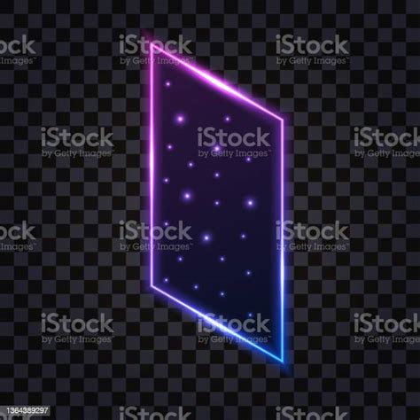 네온 게이트 은하 공간에 포털 등등 보기 빛 빛나는 효과 보라색 네온 문 또는 창 프레임 개구부 어두운 밤 하늘에 별 성운 격리 된 요소 벡터 일러스트레이션 네온에 대한