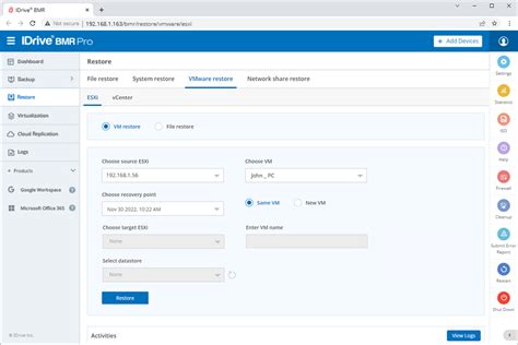 System Restore For Virtual Machines Idrive® Bmr