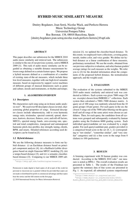 Pdf Hybrid Music Similarity Measure
