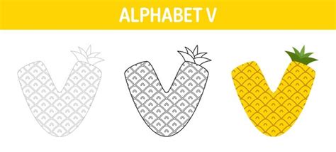아이들을 위한 알파벳 v 추적 및 채색 워크시트 프리미엄 벡터