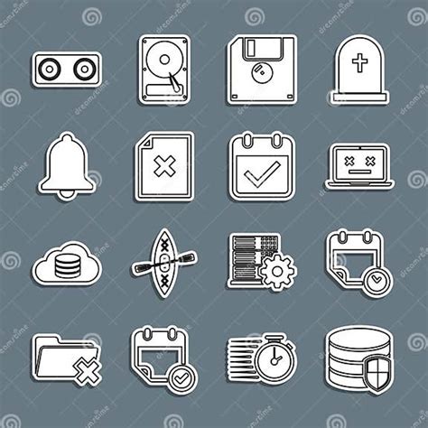 Set Line Database Protection Calendar And Clock Dead Laptop Floppy Disk Delete File Document