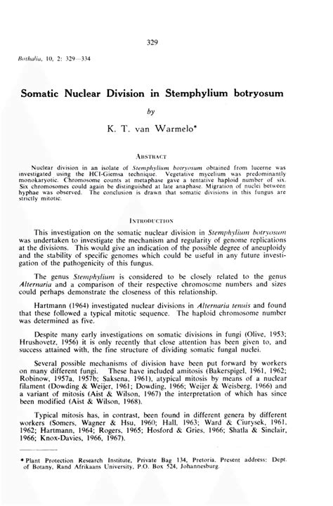 Pdf Somatic Nuclear Division In Stemphylium Botryosum