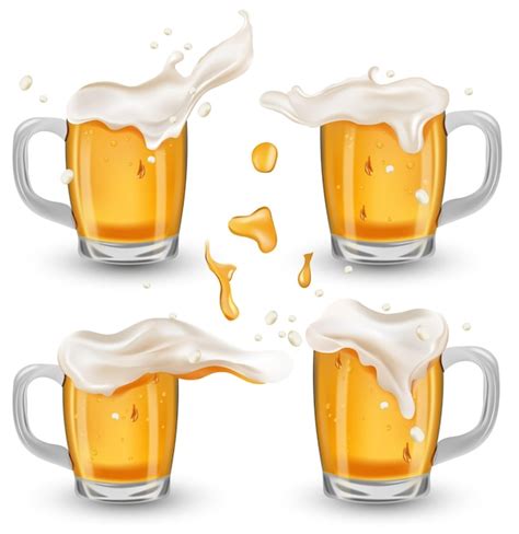 Premium Vector Four Various Full Glass Cup With Beer Refreshing Mug
