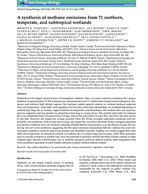 Pdf A Synthesis Of Methane Emissions From 71 Northern Temperate And