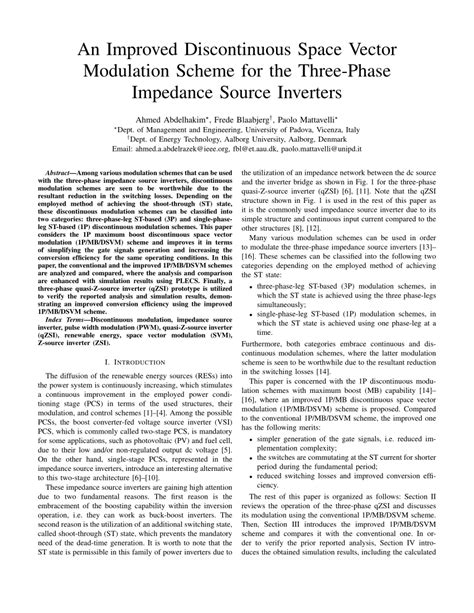 PDF An Improved Discontinuous Space Vector Modulation Scheme For The Three Phase Impedance