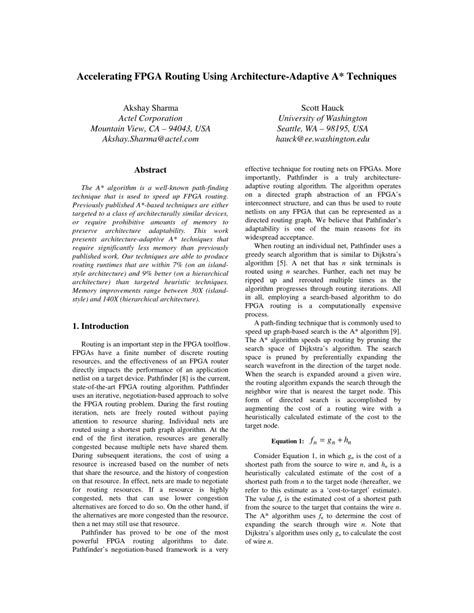Pdf Accelerating Fpga Routing Using Architecture Adaptive A Techniques