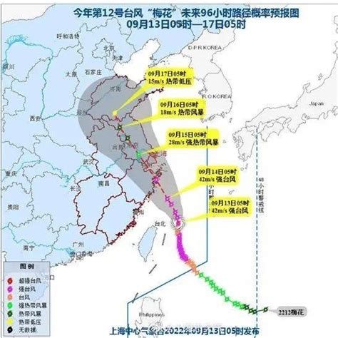 台风“梅花”将于明天下午到夜间在浙江温岭到舟山一带沿海登陆，上海最强风雨影响时段出现在明天下午到后天上午大雨上海市西北