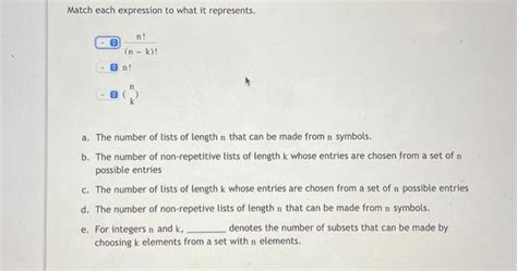 Solved Match Each Expression To What It Represents Nk N Chegg