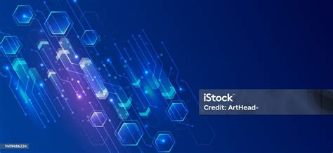 푸른 배경에 추상 육각 과학 하이테크 디지털 기술 및 엔지니어링 개념 다각형이있는 넓은 공상 과학 템플릿 0명에 대한 스톡 벡터